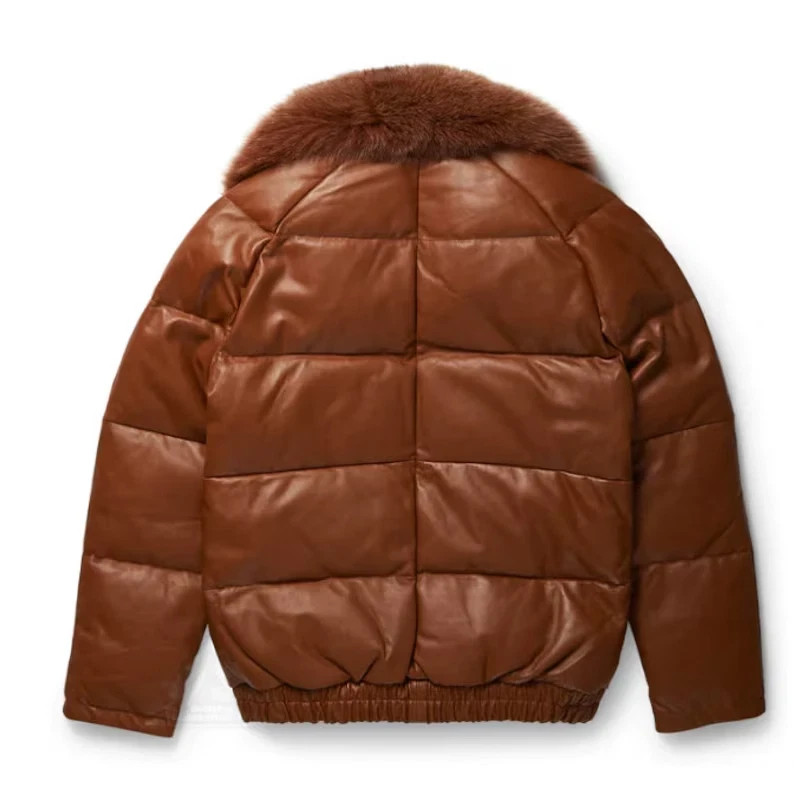 Original Goose Country Men's Lambskin Leather Down Jacket with Fox Fur ...