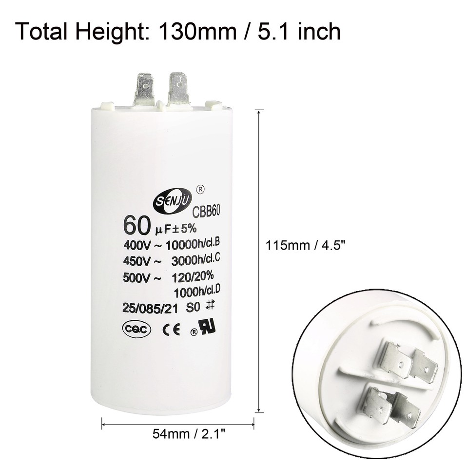 CBB60 Run Capacitor 60uF 450V AC Double Insert 50/60Hz Cylinder ...