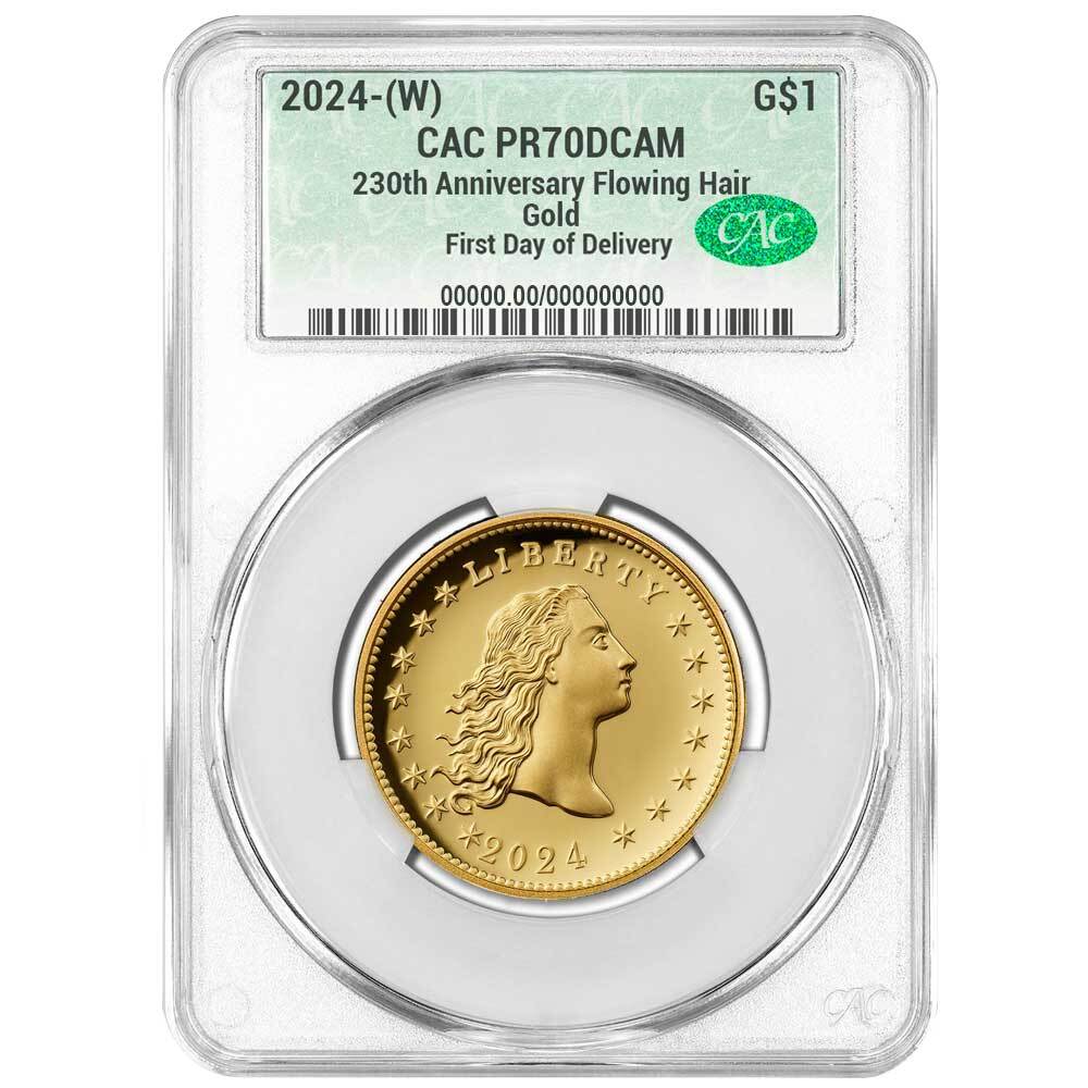 2024 $1 230th Anniversary Flowing Hair High Relief 1 oz Gold Coin CACG ...