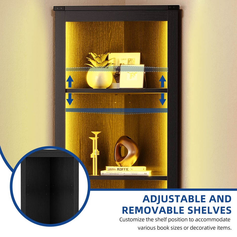 67" Tall LED Corner Cabinet Freestanding Bathroom Cabinet with Doors ...