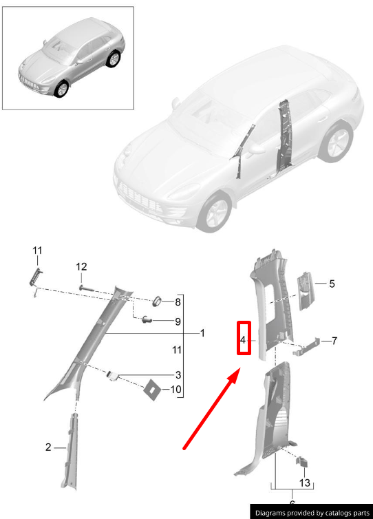 PORSCHE MACAN 95B Right Upper Center Pillar Trim 95B867244 DR7 NEW ...