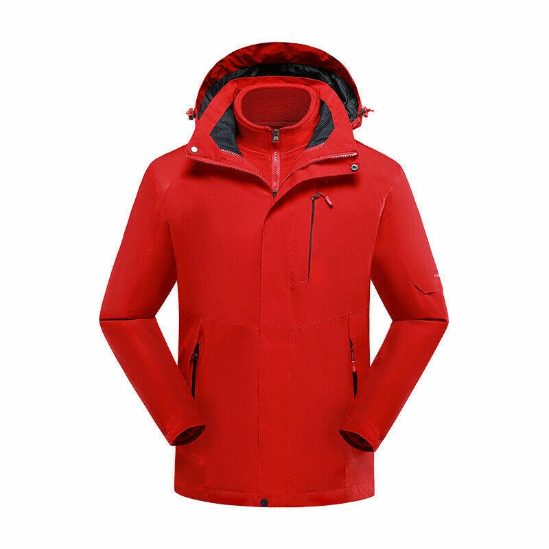 Men Soft Shell Coat Hooded Jacket Windbreaker Ski Top 2Layer Thermal ...