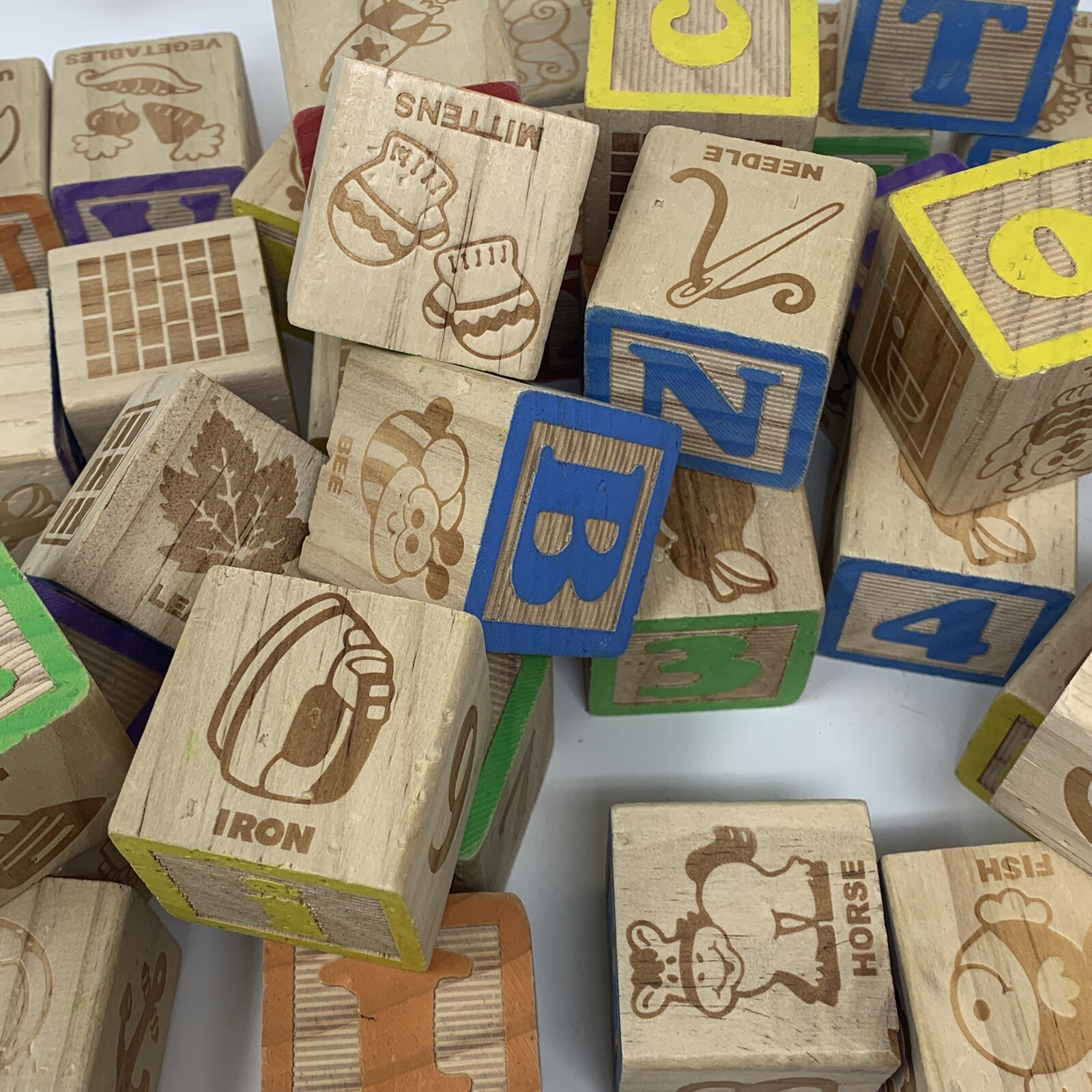 Playskool 2013 Hasbro Wooden Alphabet Blocks Just over 1.5” square 40 ...