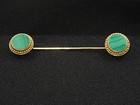 VICTORIAN SOLID 14K GOLD DOUBLE ENDED SCARF PIN w/ MALACHITE 3.25" / 10 ...