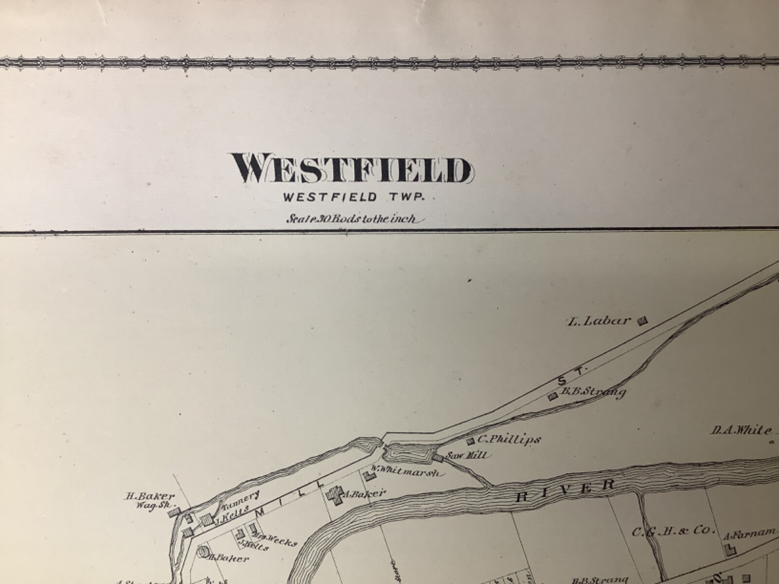 C. 1875 Hand-Colored Atlas Map Of Westfield Twp., Tioga Co., PA 12.75 x ...