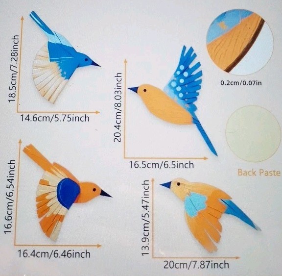 4 FLYING BIRDS 2D rustic Vintage Wooden WALL HANGING Decor Sweet Items ...