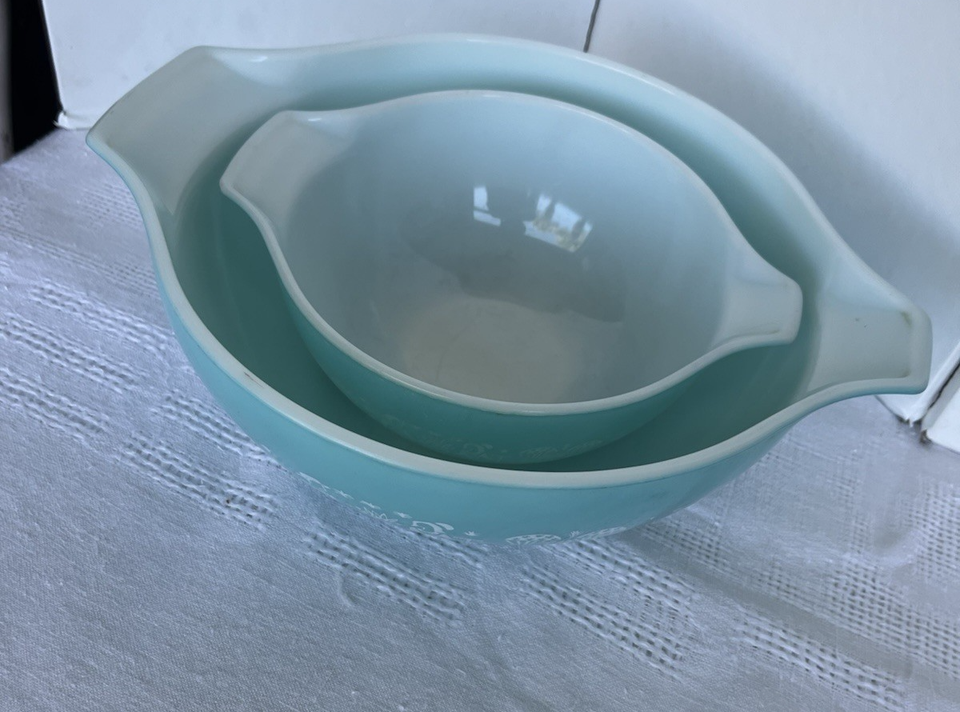 2 VTG. Pyrex Amish Butterprint #444/442 Nesting Mix Bowls Turquoise 4 ...