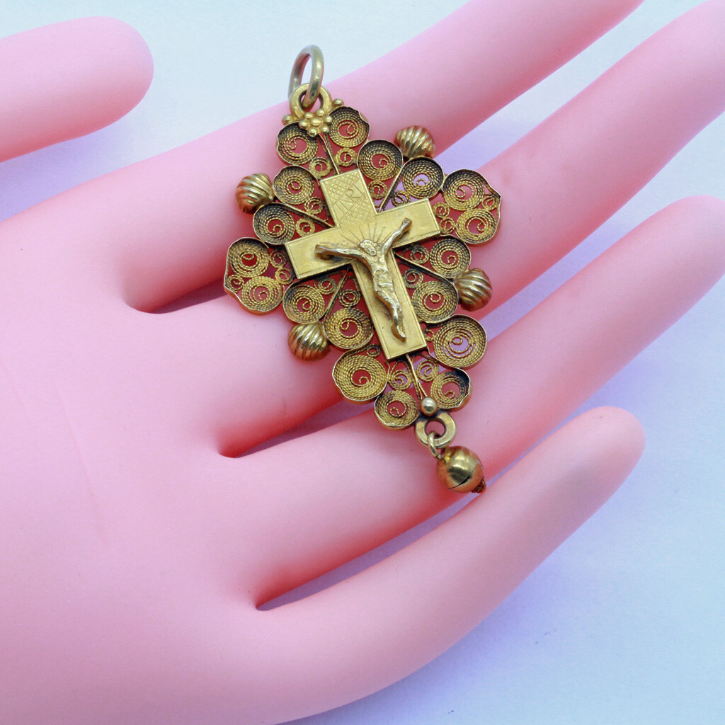 Antique Georgian 18k Filigre Gold Cross Crucifix Pend… - Gem