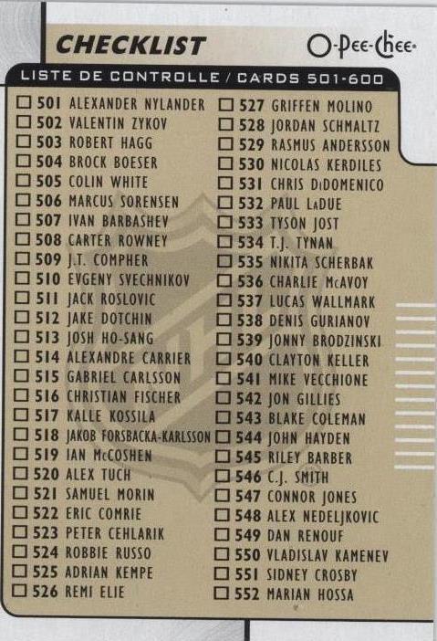 2017-18 O-Pee-Chee - Checklist Cards 501-600 #600 for sale online | eBay