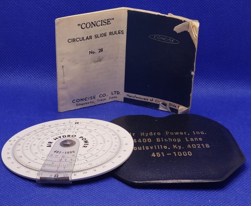 CONCISE NO. 28 CIRCULAR SLIDE RULE WITH MANUAL - Air Hydro Power ...