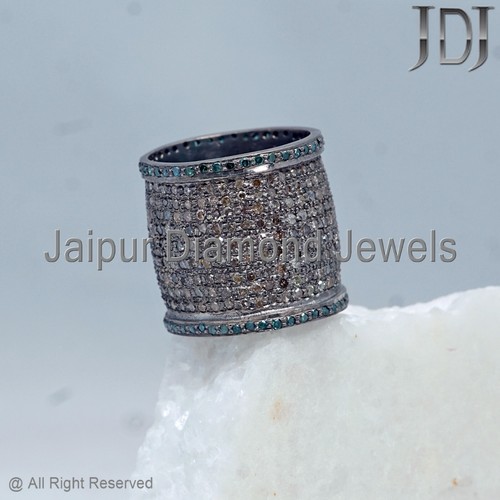 Natural Pave Diamond Emerald Gemstone Ring 925 Sterling Silver Cigar Band Ring | eBay