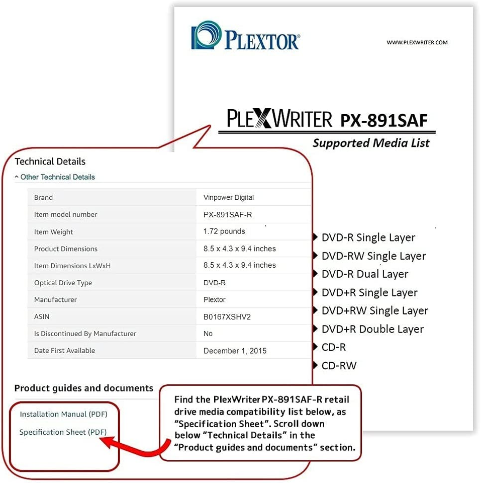Plextor PlexWriter PX-891SAF-R 24X SATA DVD +/- RW Dual Layer Burner ...