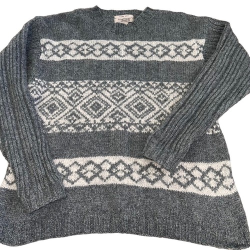 Hand Knit Northern Apparel 100% Shetland Wool Argyle Sweater Large Gray ...