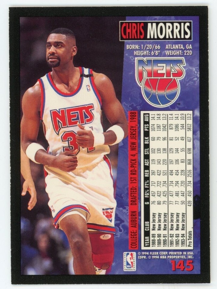 1994-95 Fleer New Jersey Nets Basketball Card #145 Chris Morris | eBay