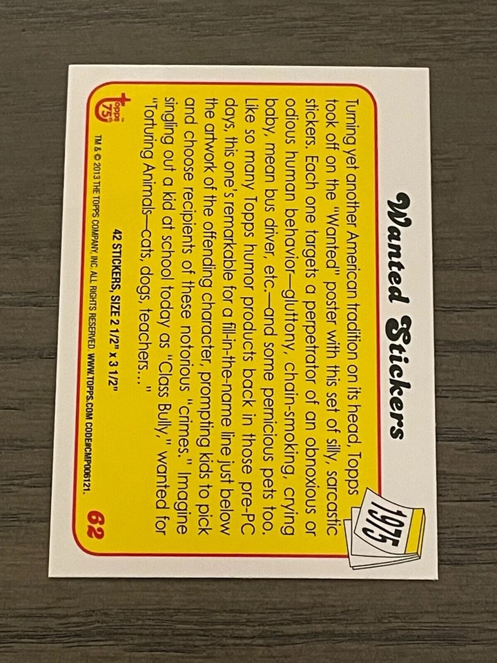 2013 Topps 75 Anniversary Rainbow Foil Wanted Stickers #62 | eBay