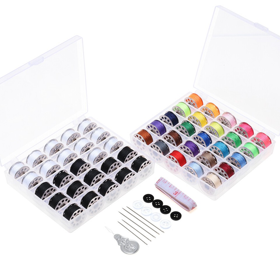 50 Pieces 2 Bobbin Sewing Thread Kit Bobbins and Sewing Thread Assorted ...