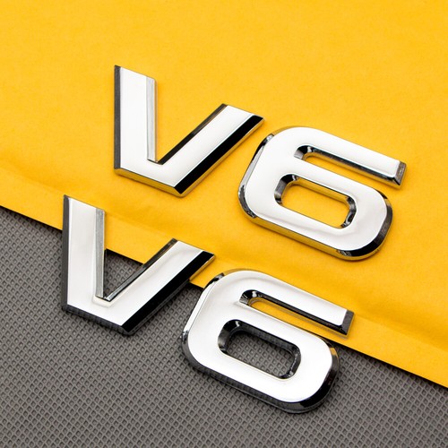2x Chrome Metal V6 Car Trunk Badge Emblem Fender Engine Racing Sticker ...