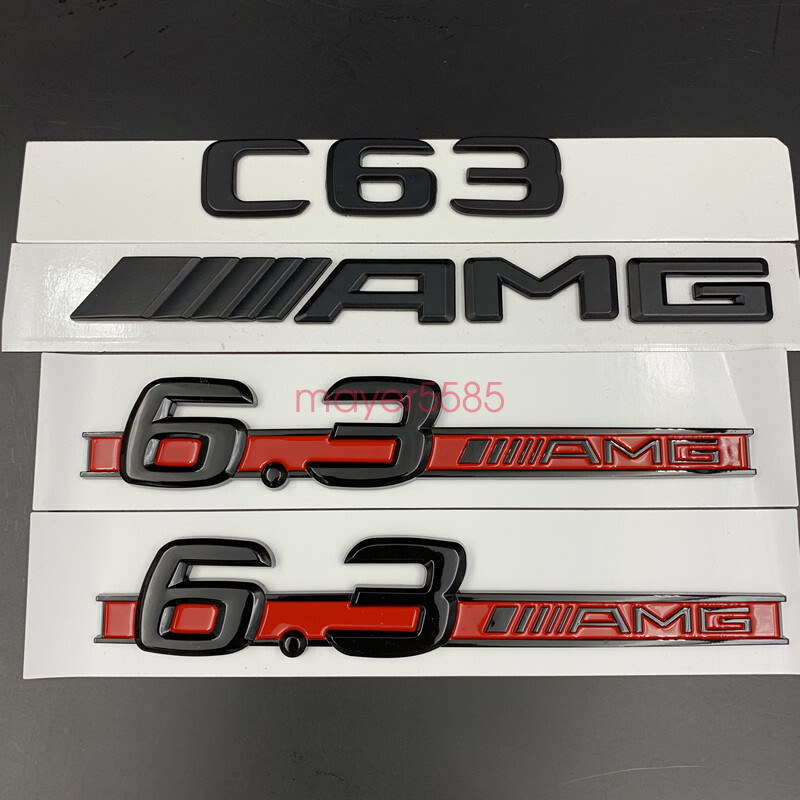 Gloss black "C63 AMG 6.3AMG" Letters Trunk Embl Badge Sticker for ...