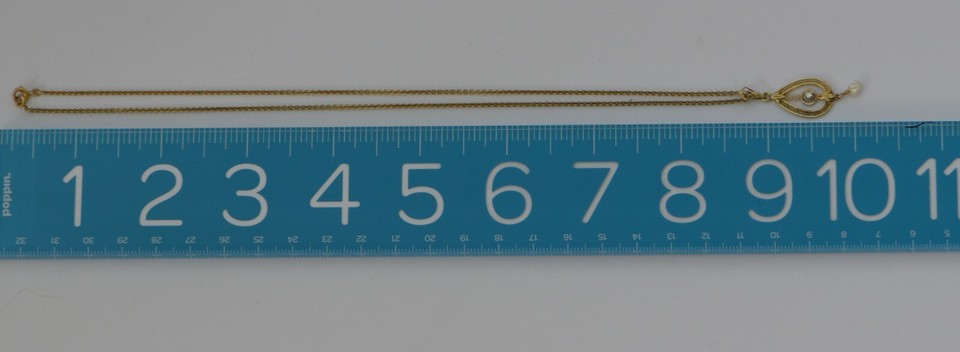 14K Yellow Gold Edwardian Diamond and Baroque Pearl Pendant on 17 ...