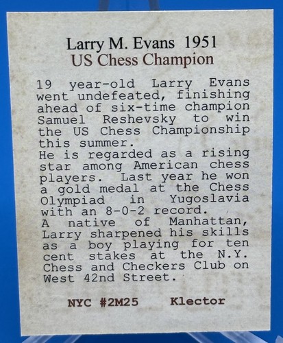 Rare 1981-94 Klector’s Cab Cards LARRY EVANS /400 (See Description) Chess Champ | eBay