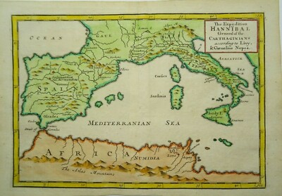 Antique Map of Hannibal's conquests by Herman Moll 1705 | eBay