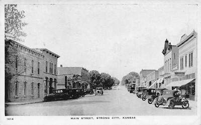 Strong City Kansas Main Street, B/W Lithograph, Vintage Postcard U23068 ...