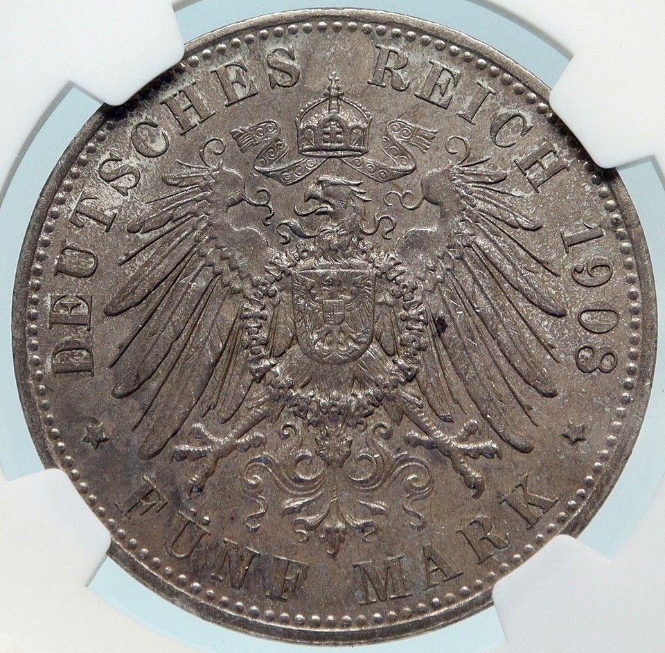 1908 GERMANY German States SAXE-MEININGIN Georg II OLD Silver 5M Coin ...