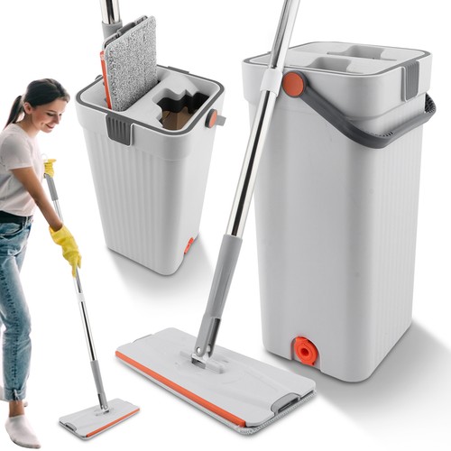 Hardwood Flat Mop Bucket System For Floor Cleaning With 4 Pads Wall ...
