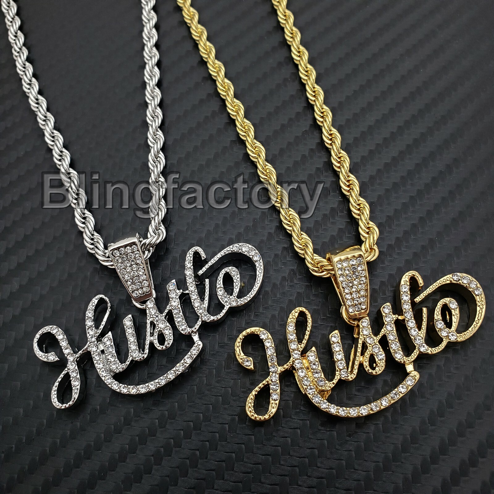 Hip Hop Gold Plated Alloy Cubic Zirconia Hustler Pendant 24" Rope Chain ...