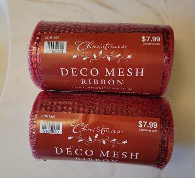 NEW 2 CHRISTMAS DECO MESH Ribbon Red Foil by Hobby Lobby 5.5 In X 30 Ft ...