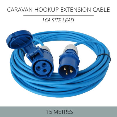 15M CAMPERVAN AND CARAVAN HOOK UP BLUE EXTENSION CABLE LEAD IP44 PLUG ...