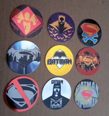 BATMAN vs SUPERMAN Tazos Pog Sabritas 2016 Mexico Set of 9 NINE pogs (3 ...