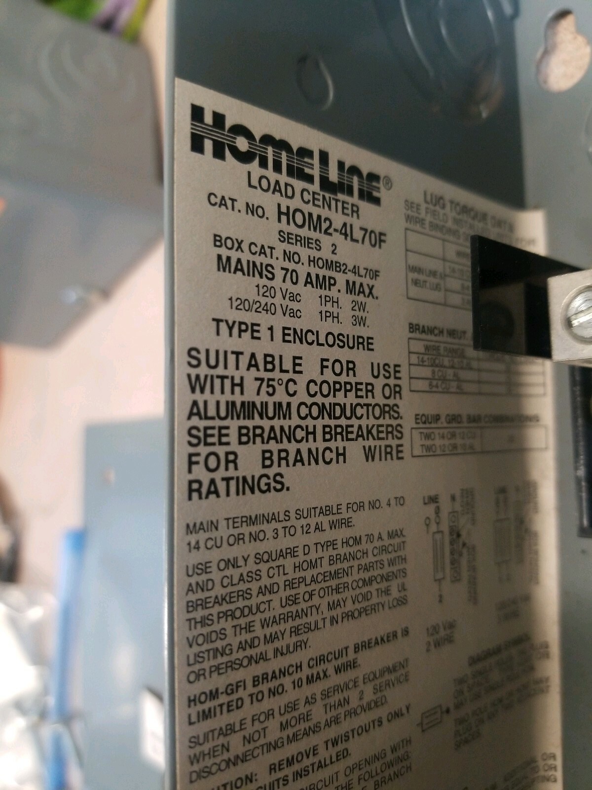 LOT OF 4 Square D HOM24L70F Load Center 70A 120/240V 1Ph 3W 2 Spaces 4 ...