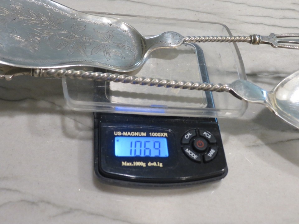 Danish 833 Silver Fish Server & Serving Spoon With Crown And Barley ...