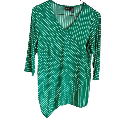 Chico's Travelers women’s Green Striped Asymmetrical Tunic Top Size 1 M AK100 | eBay