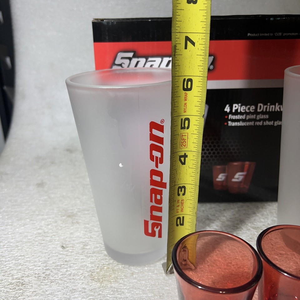 snap on tools 4 piece drinkwhere set frosted pint glass shot glass | eBay