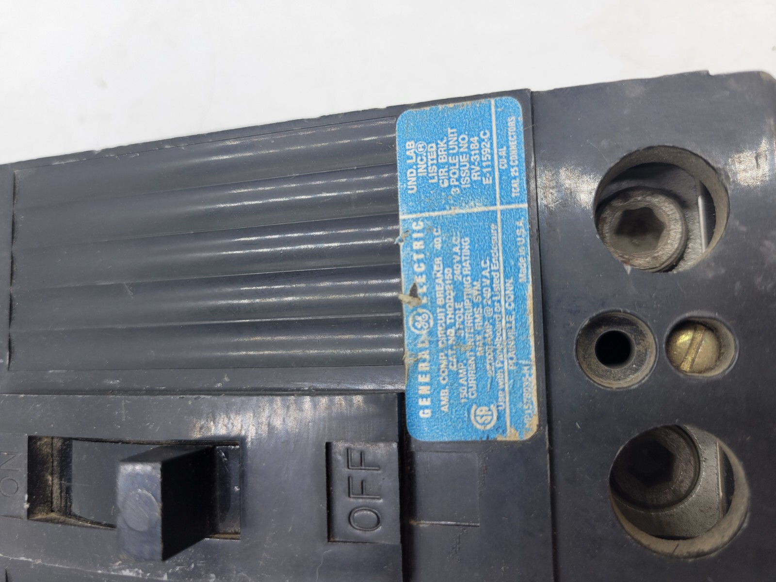 GE THQD32150 Bolt-On Circuit Breaker 150A 240V 3P 3PH Type THQD 150 AMP ...
