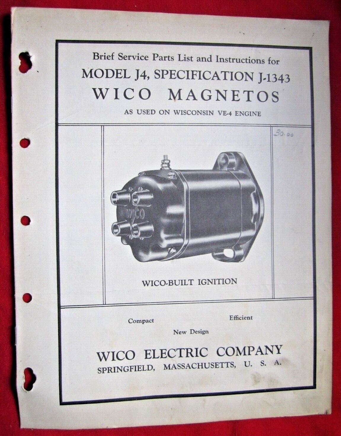 1940's WICO J4 SPEC. J-1343 MAGNETOS SERVICE & PARTS LIST MANUAL | eBay