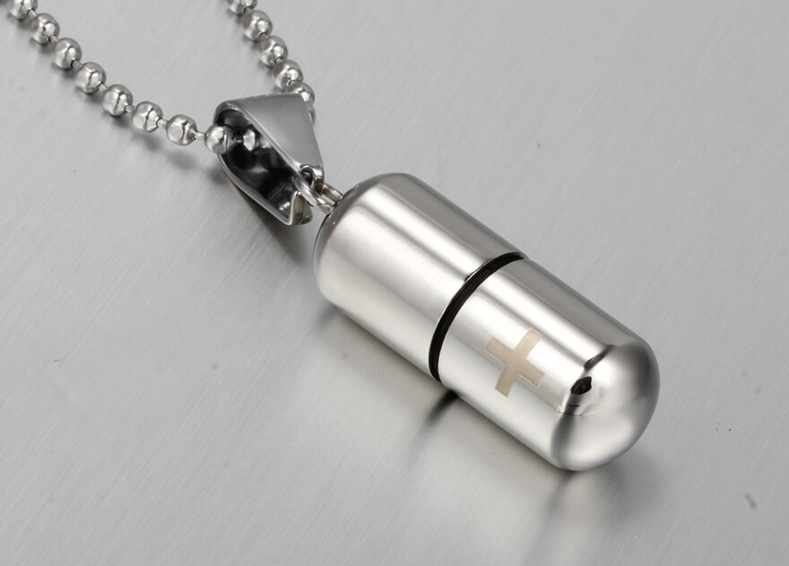 Silver Women Men Pendant Necklace Perfume Bottle Medical Pill Capsule ...