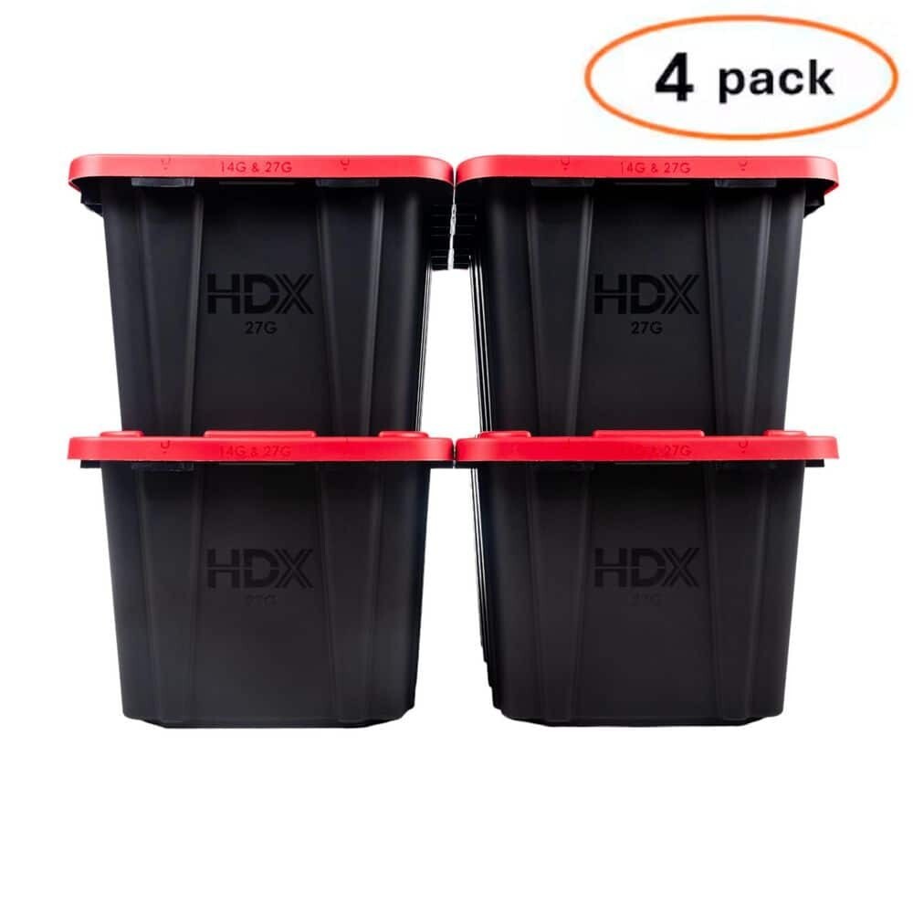 Tough Storage Tote, 27 Gal., Black with Red Lid (4 pack) | eBay