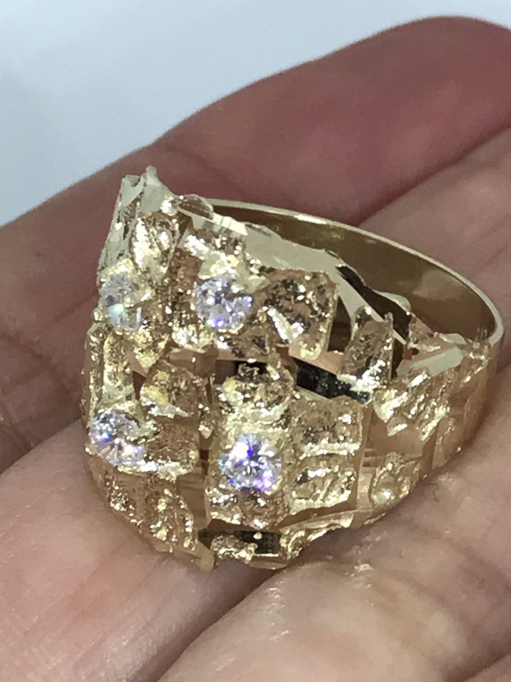 Sale GOLd mens Nugget ring 10k yellow solid oro gift him 9 ask 6 7 8 10 ...