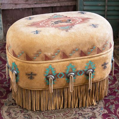 Handmade Deerskin Suede BUFFALO SPIRIT OTTOMAN 24″ x 18″ x 16″ Native ...