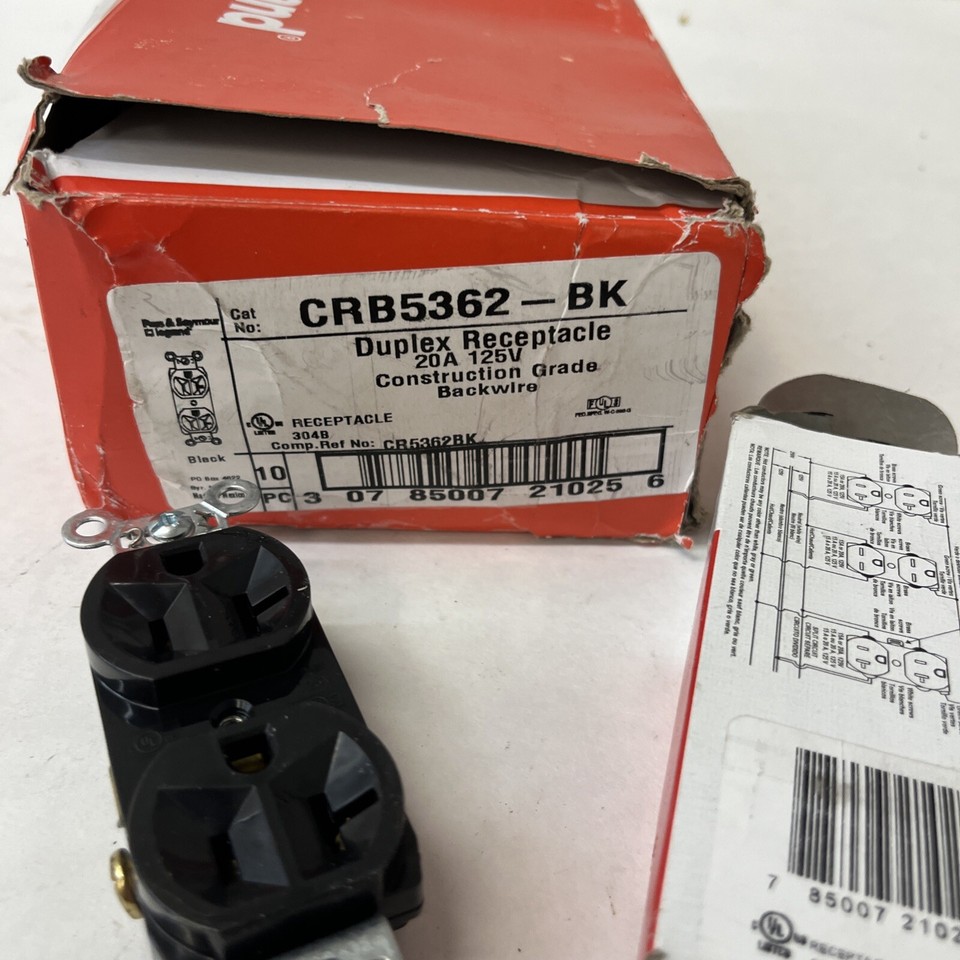 Legrand CRB5362-BK Duplex Receptacle, 125V, Black, Construction Grade ...