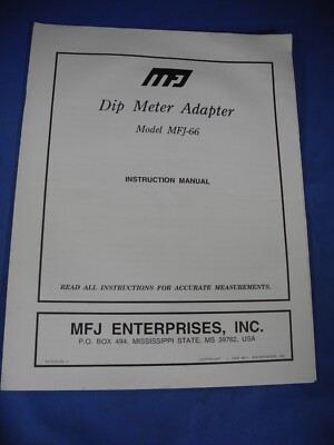 MFJ Enterprises MFJ-66 Dip Meter Adapter Instruction Manual Original ...