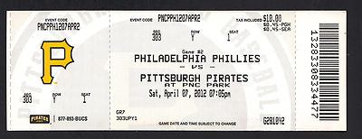 Pittsburgh Pirates vs Philadelphia Phillies April 7 2012 Unused Ticket ...