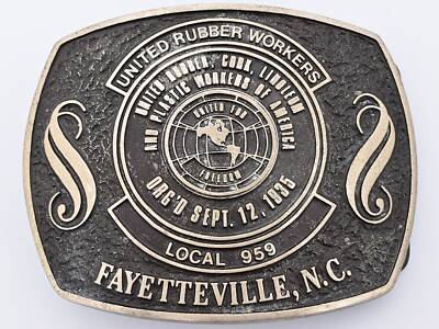 United Rubber Workers Labor Union Fayetteville NC Brass Vintage Belt ...