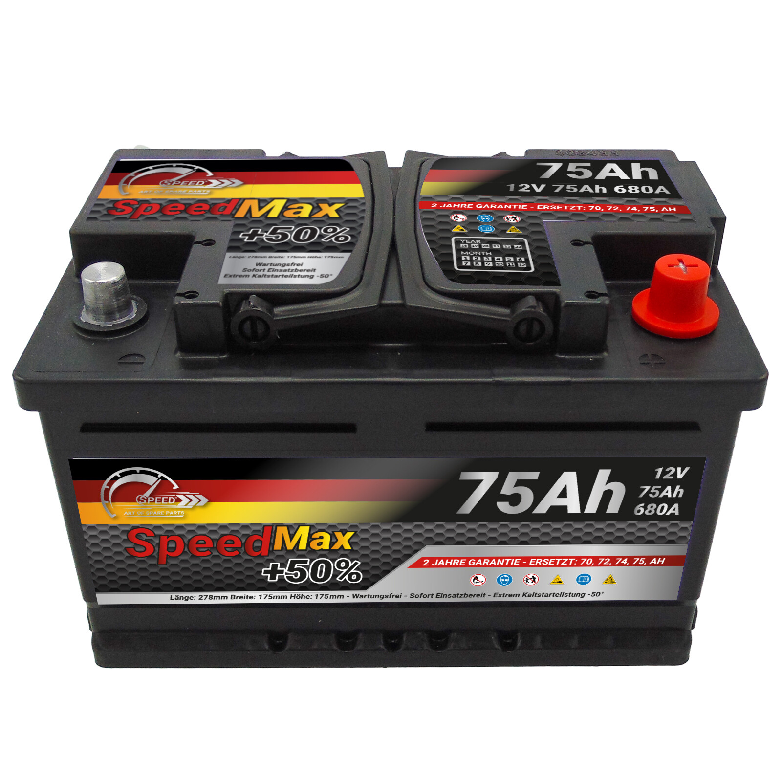 Batteria auto SPEED MAX 75Ah 680A 12V L3B Bassa = Fiamm Varta Bosch ...