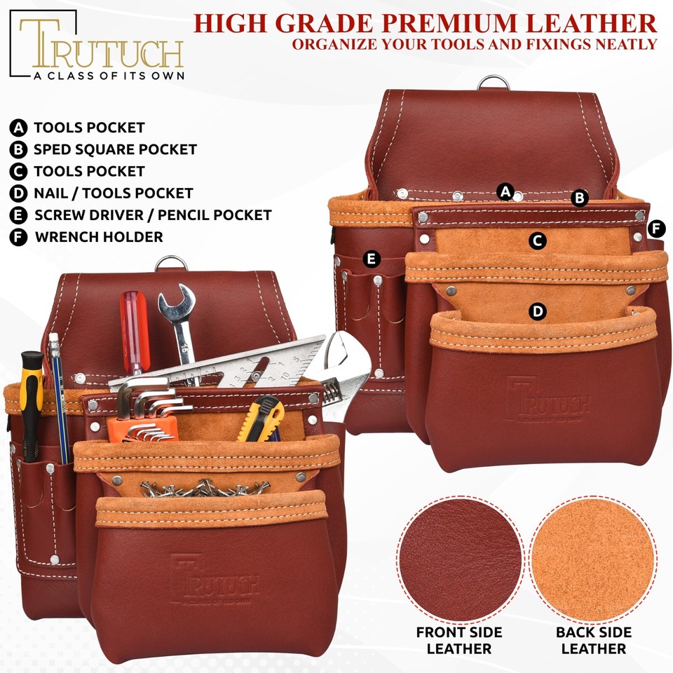 Trutuch Maroon Leather Tool Belt with Suspender | Framers Tool Bag ...