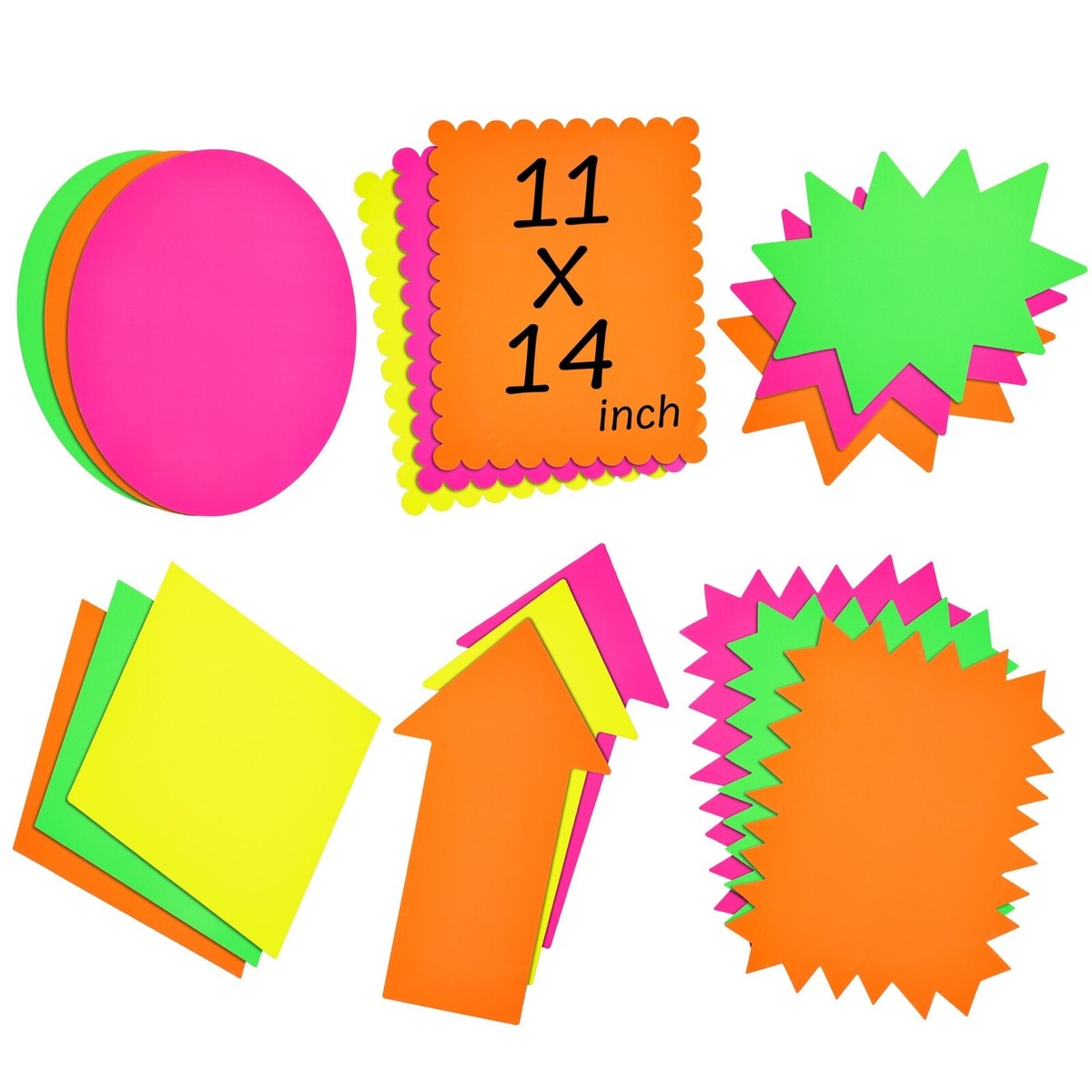 Fluorescent Poster Board 18 Piece Neon Poster Board Cutouts, 6