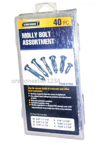 40pc Molly Bolt Assortment Set 6 Sizes Wall Anchors w/ Attachment ...